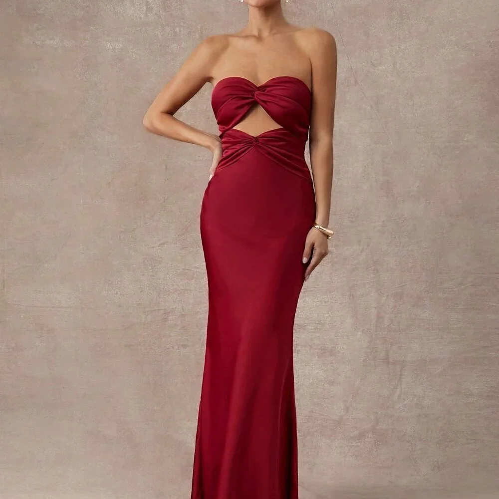 Dresses | Burgundy Elegant Party Womens Twisted Tube Top Satin ...